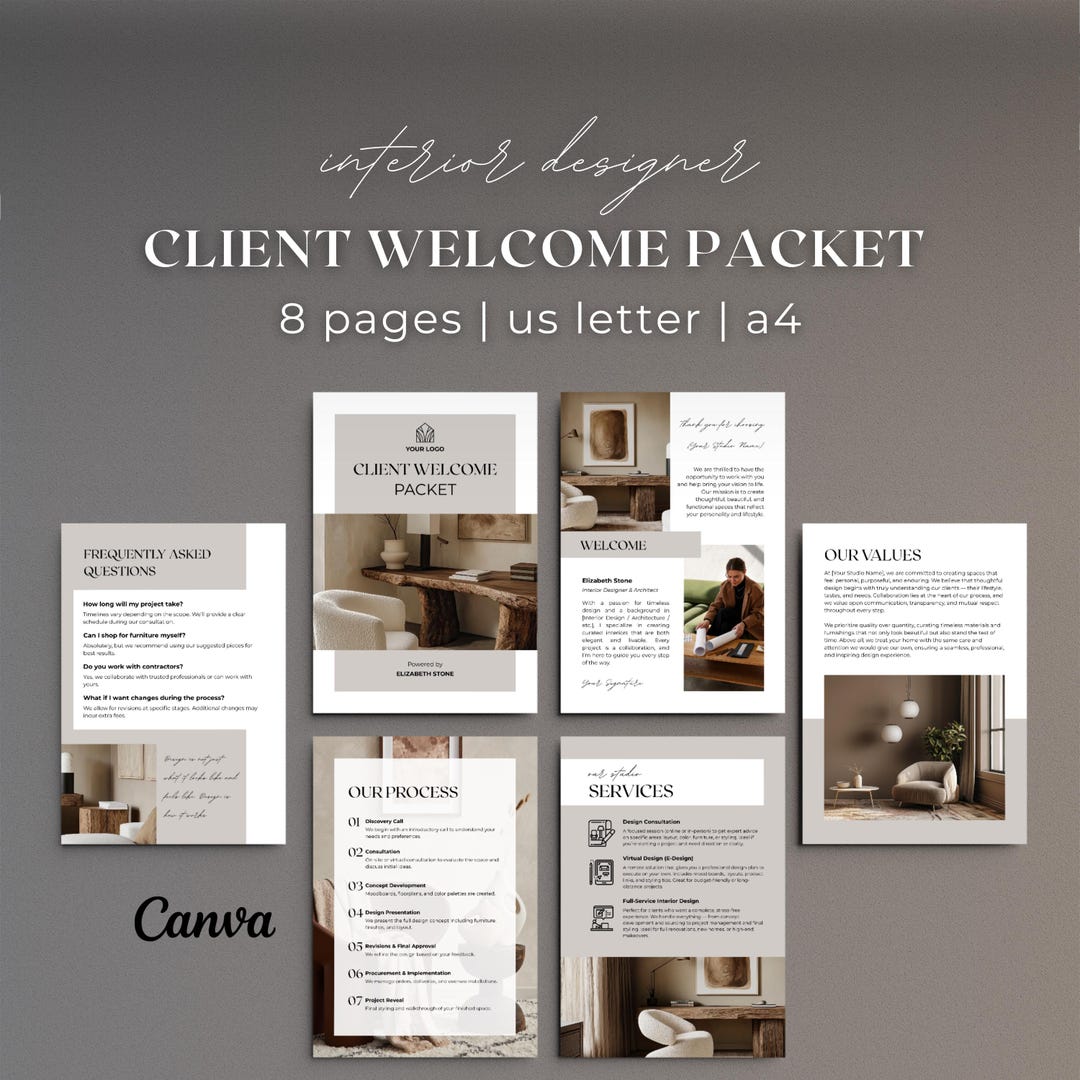 Interior Designer New Client Welcome Packet: Canva Template, Onboarding ...