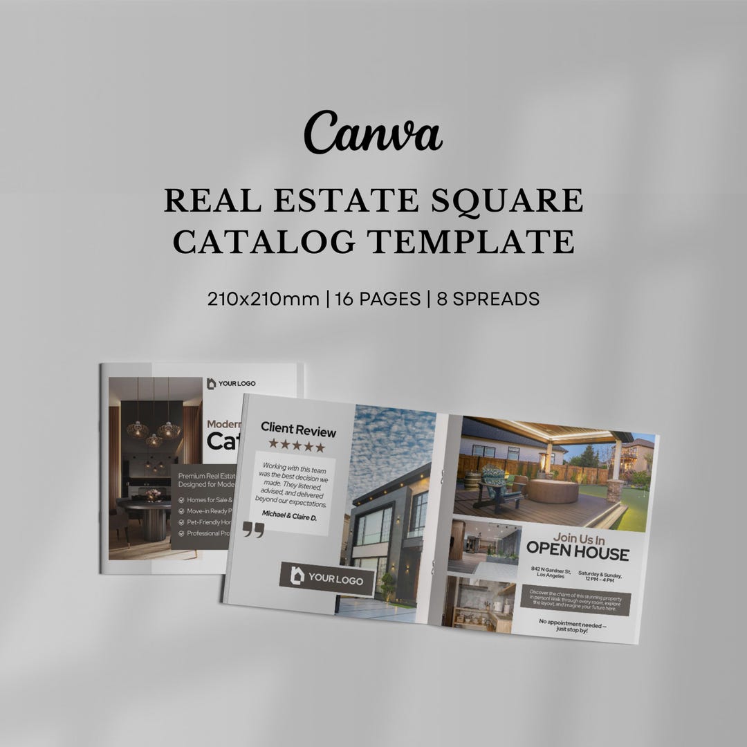 Modern Property Catalog Template | 16-page Editable Square Real Estate ...