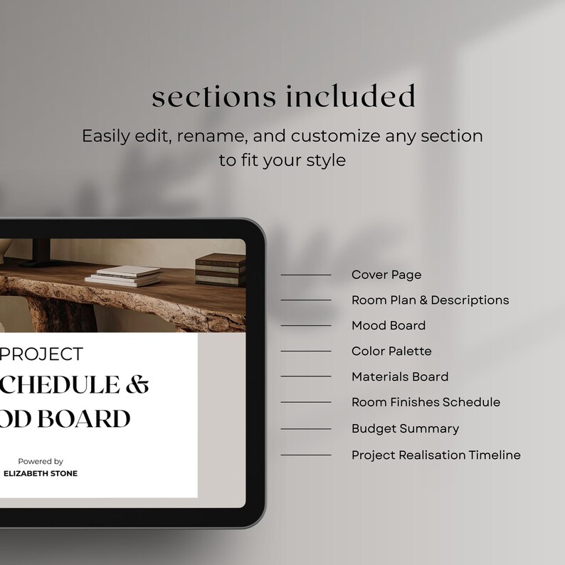 Mood Board & FFE Schedule Template for Interior Designer (canva, A4/US ...