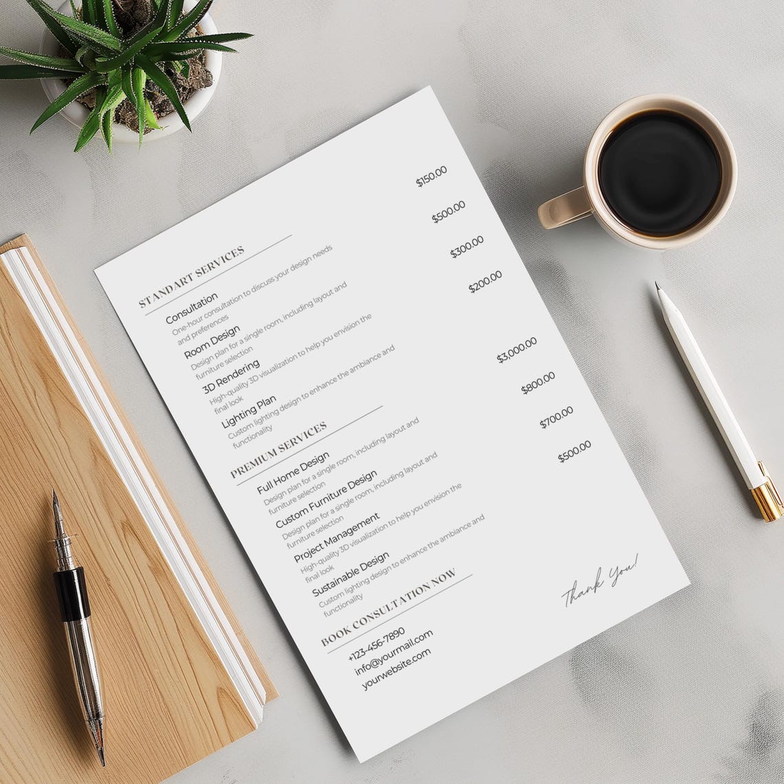 Interior Designer Price List Template: Editable Canva Service Menu (A4 ...