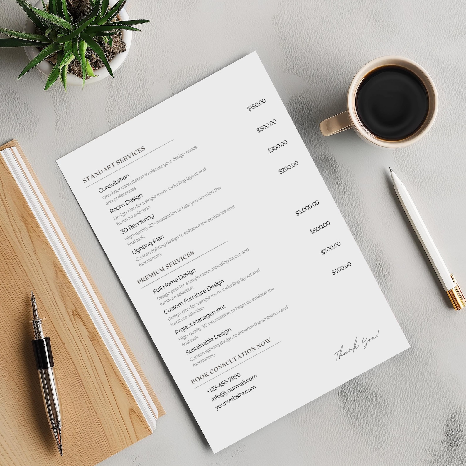 Interior Designer Price List Template: Editable Canva Service Menu (A4 ...