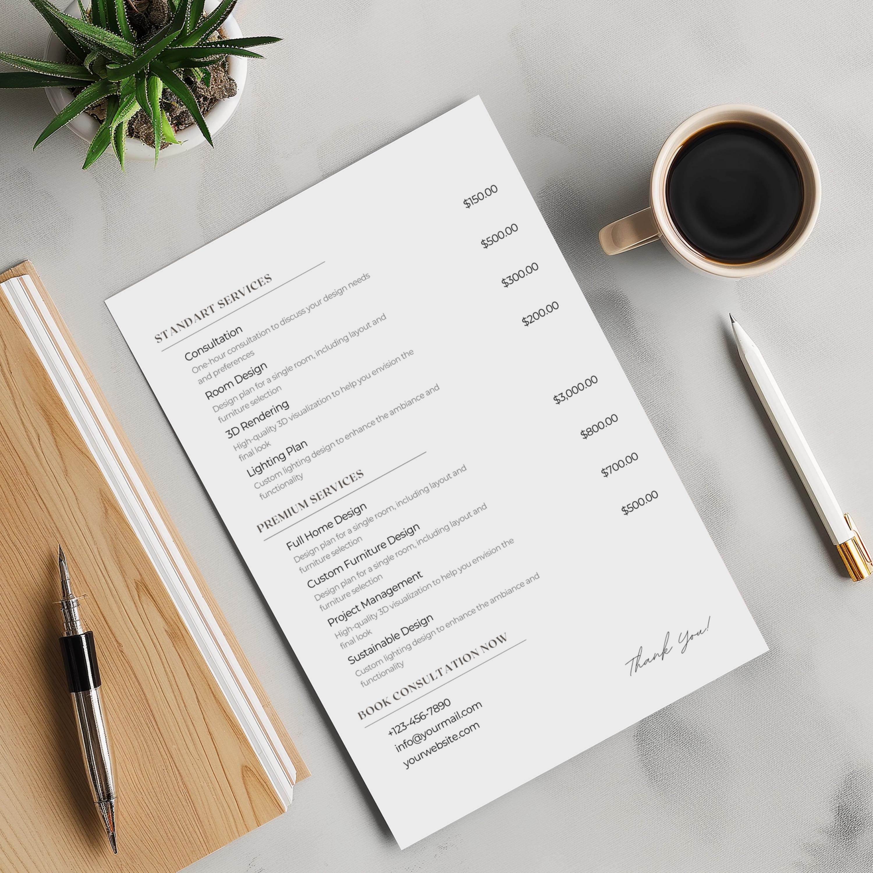 Interior Design Price List | Editable Canva Template for Designers ...