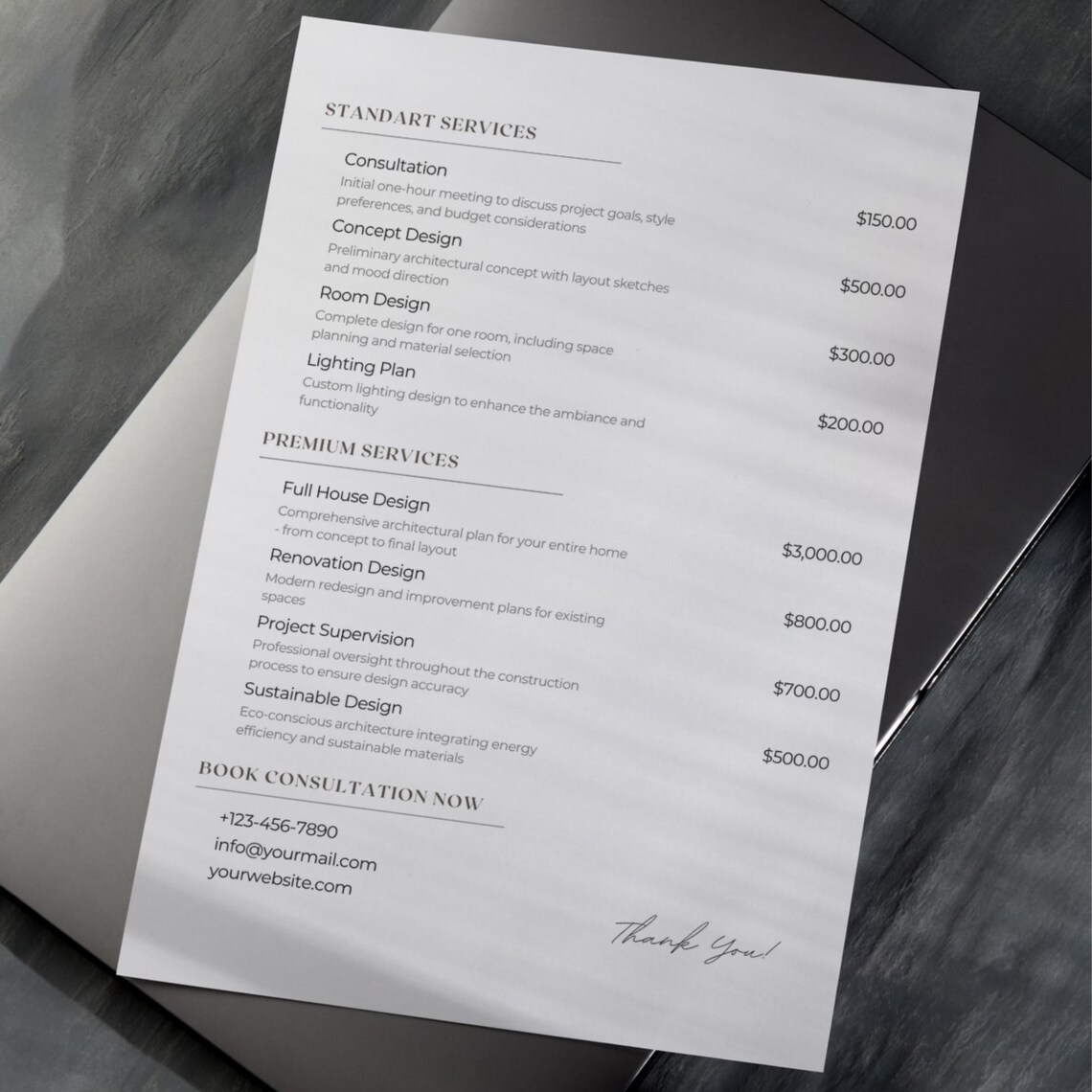Arhitect and Interior Designer Price List Template | Minimalist Canva ...