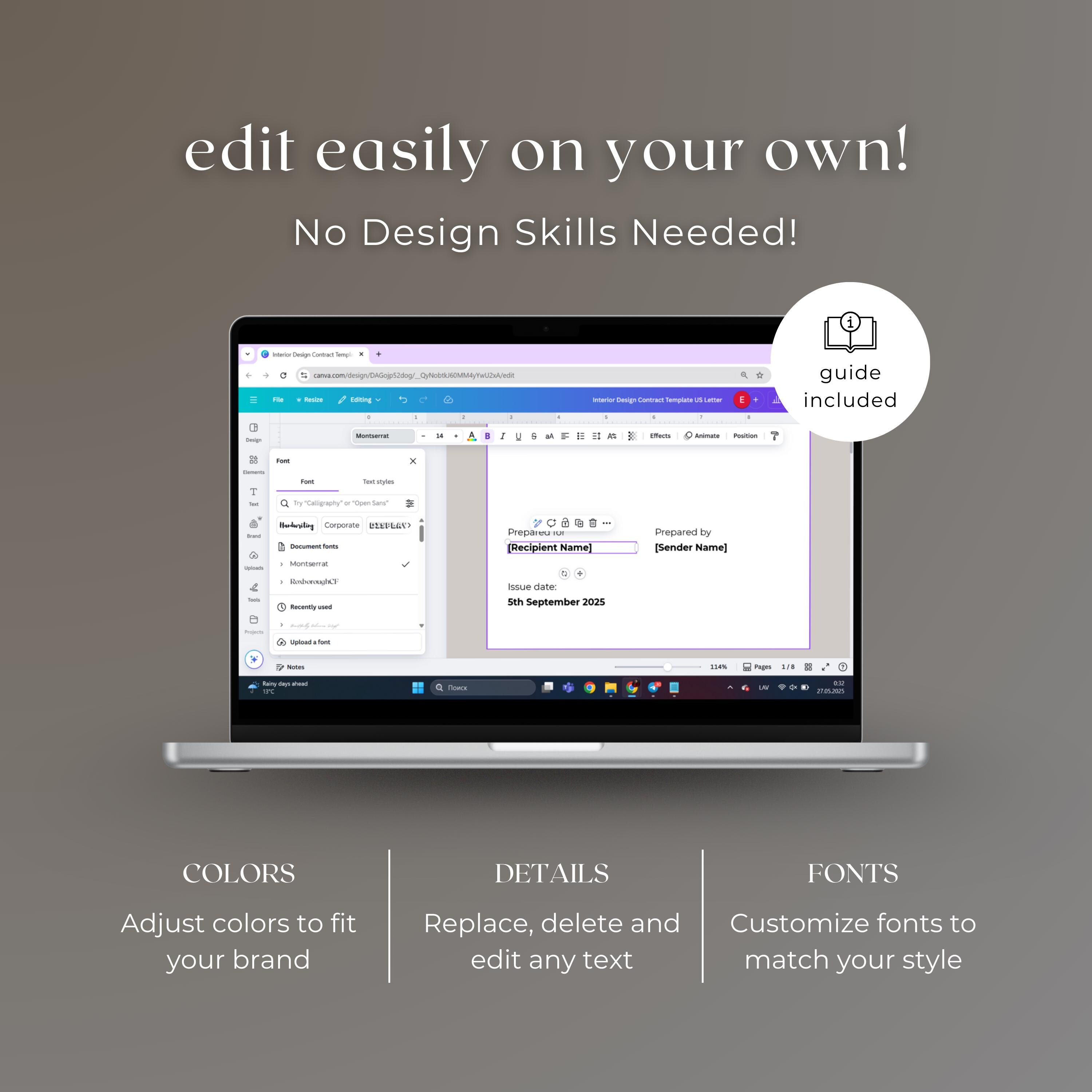 Interior Design Legal Contract Template | Editable Canva Agreement for ...