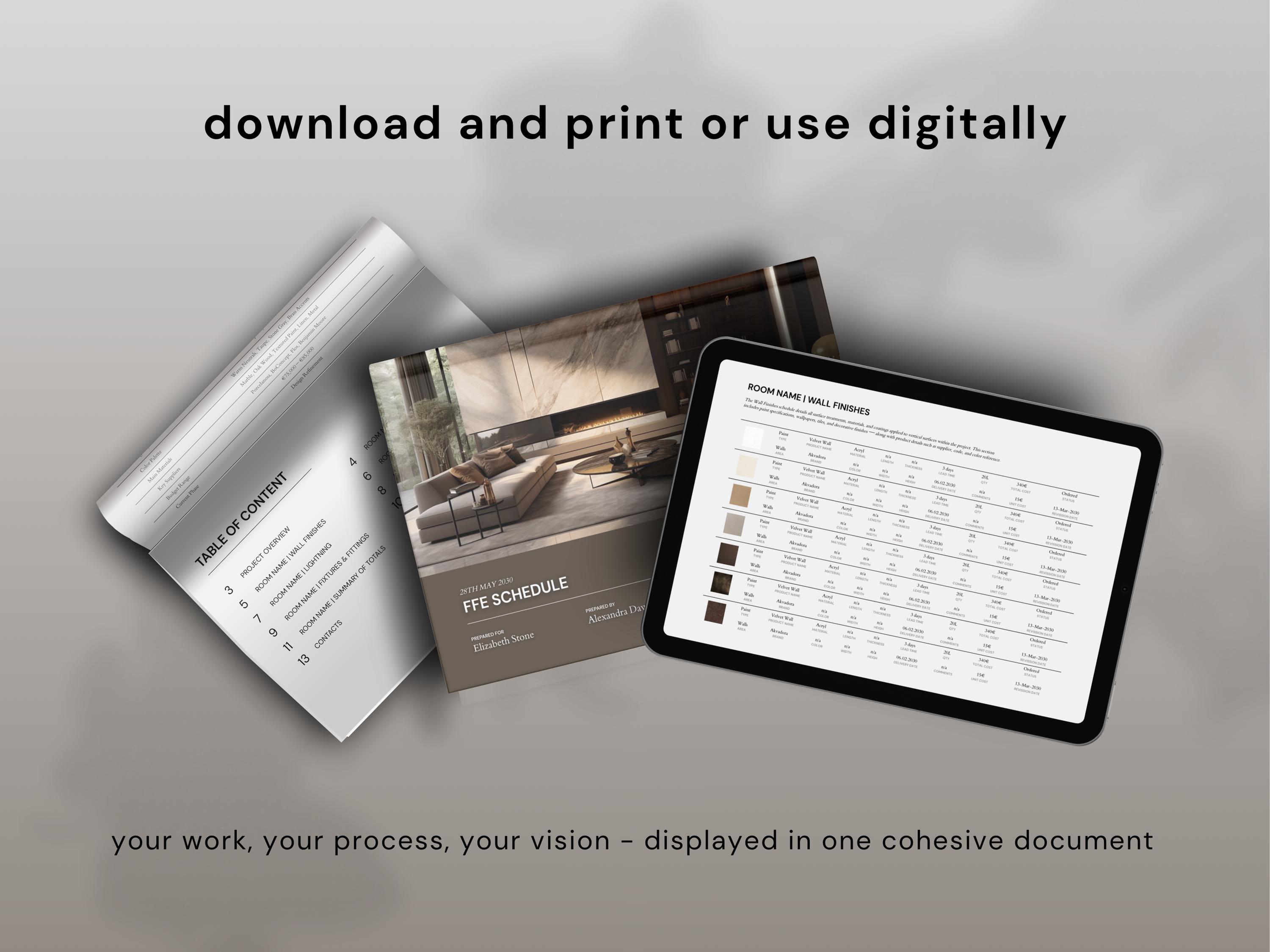 Interior Design FFE Schedule Template | Fixtures, Finishes, Furniture ...