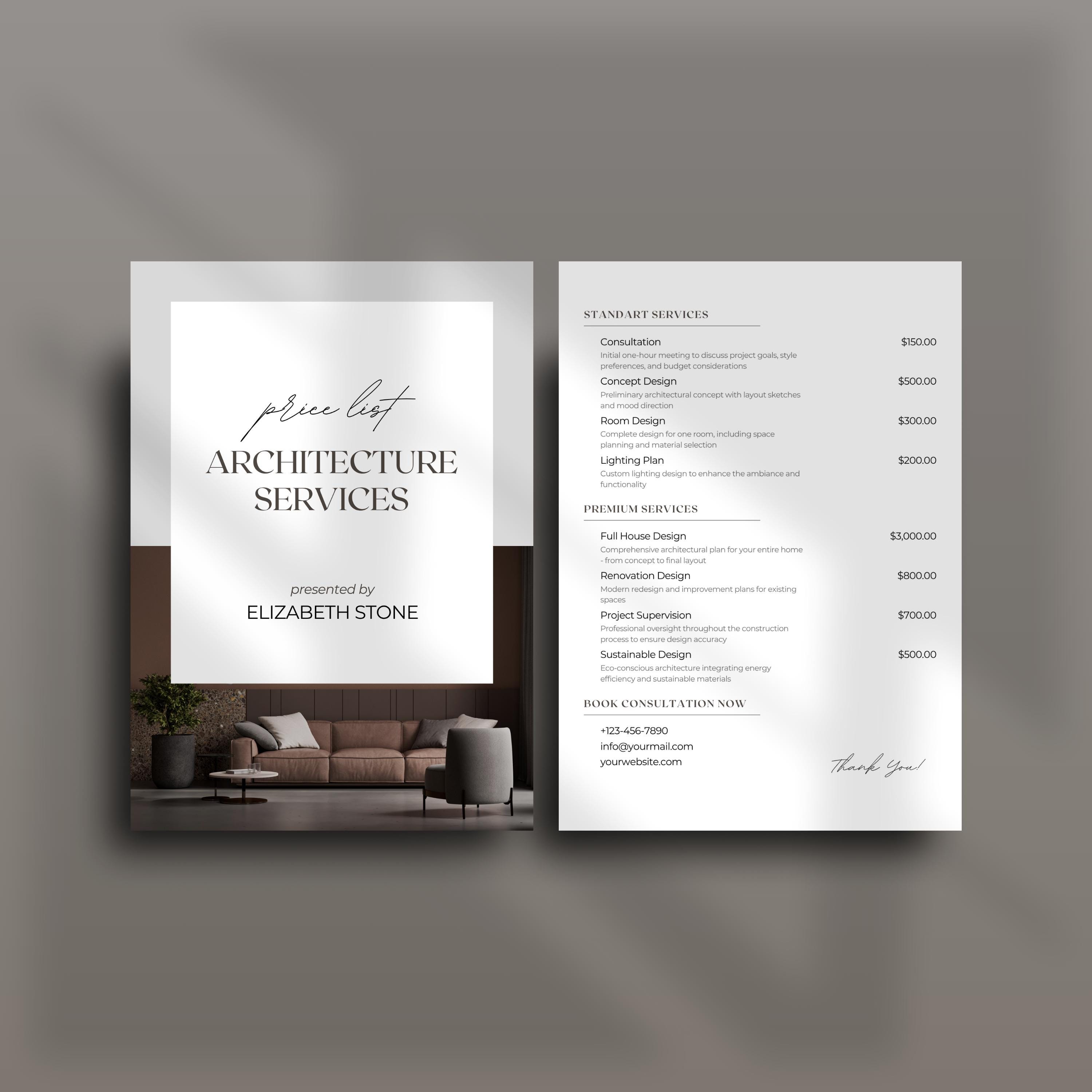 Arhitect and Interior Designer Price List Template | Minimalist Canva ...