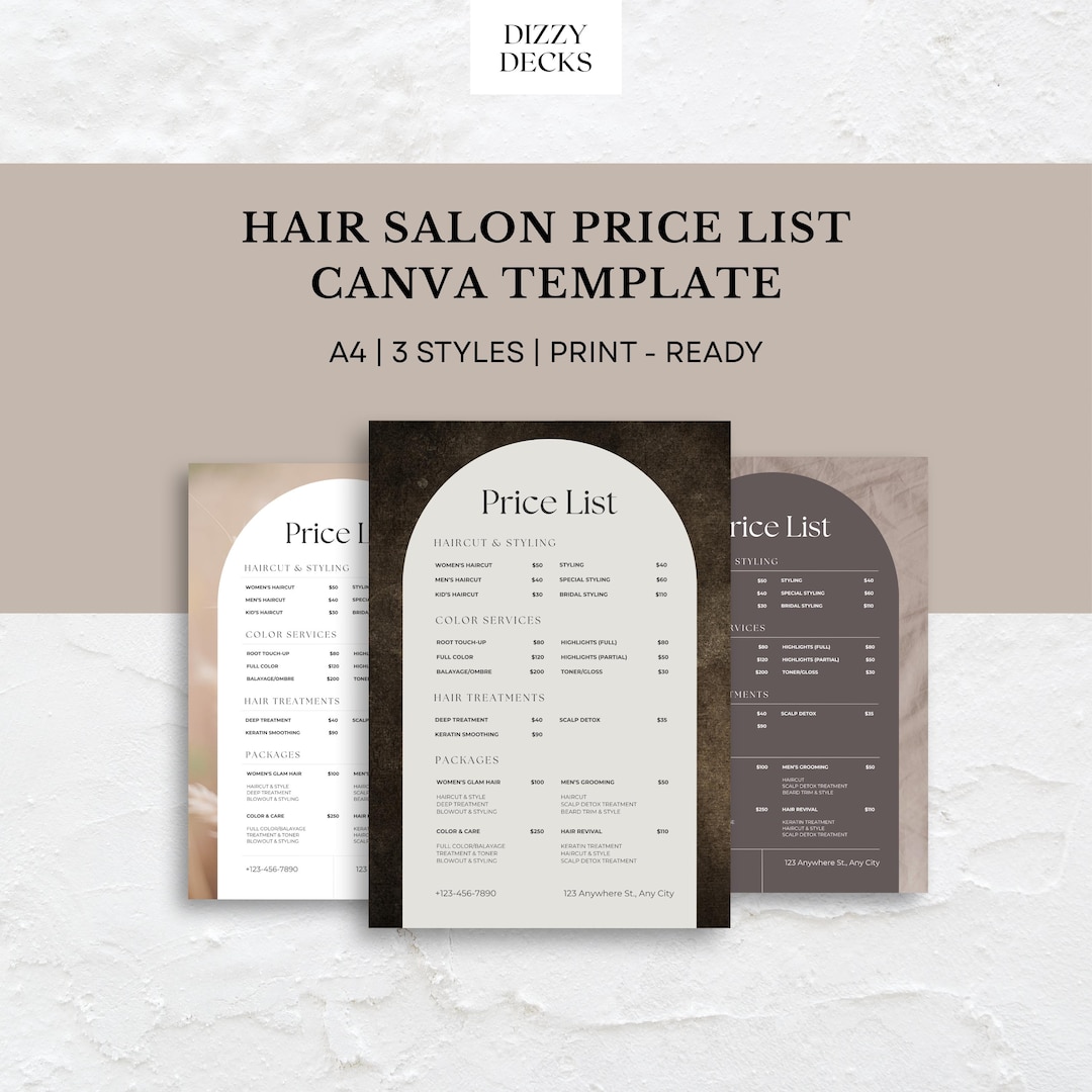 Editable Hair Salon Price List Template | Customizable Canva Template ...