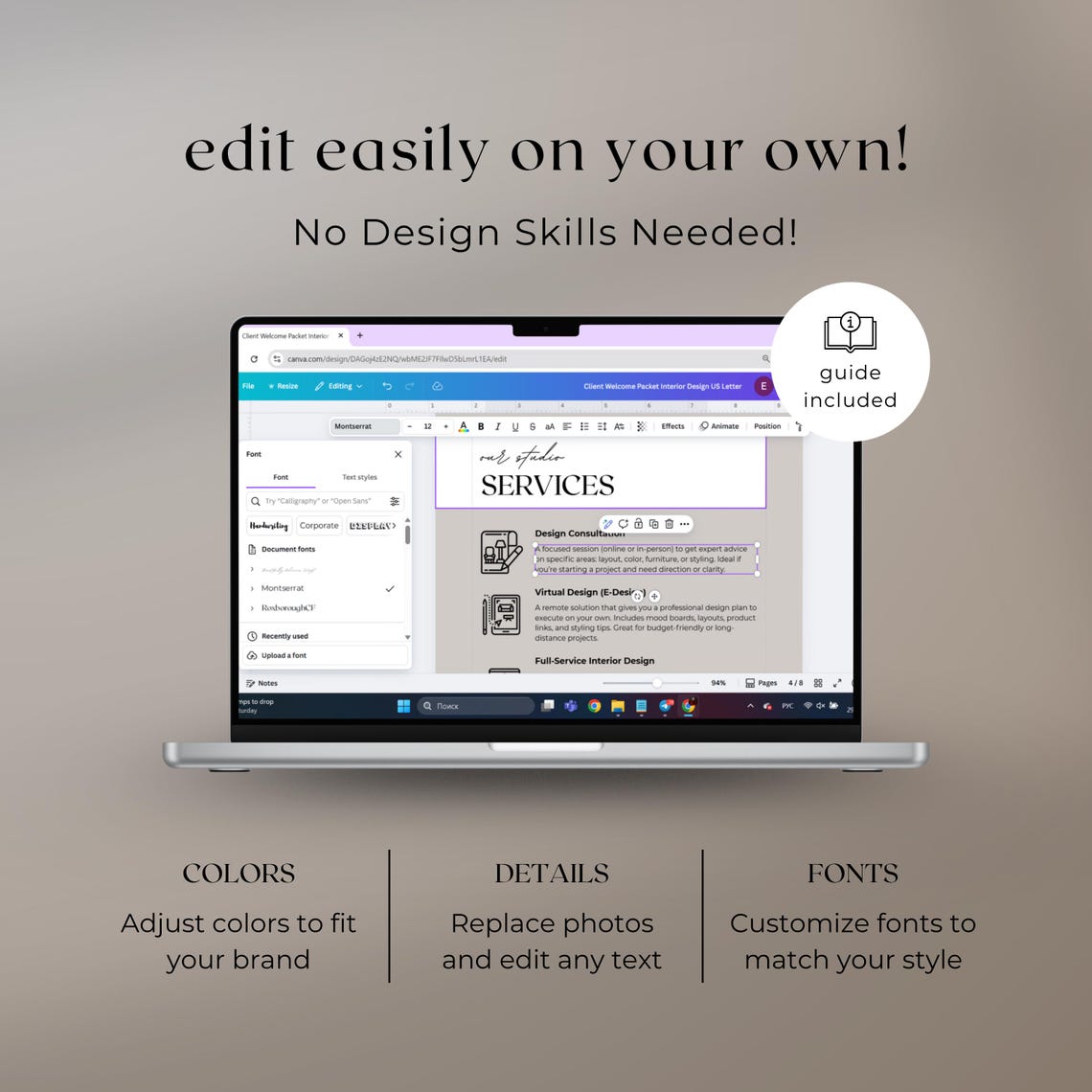 Interior Designer New Client Welcome Packet: Canva Template, Onboarding ...