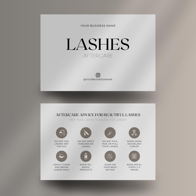 Lash Aftercare Card Template: Minimalist Canva Design (4x6in & A6) - Etsy