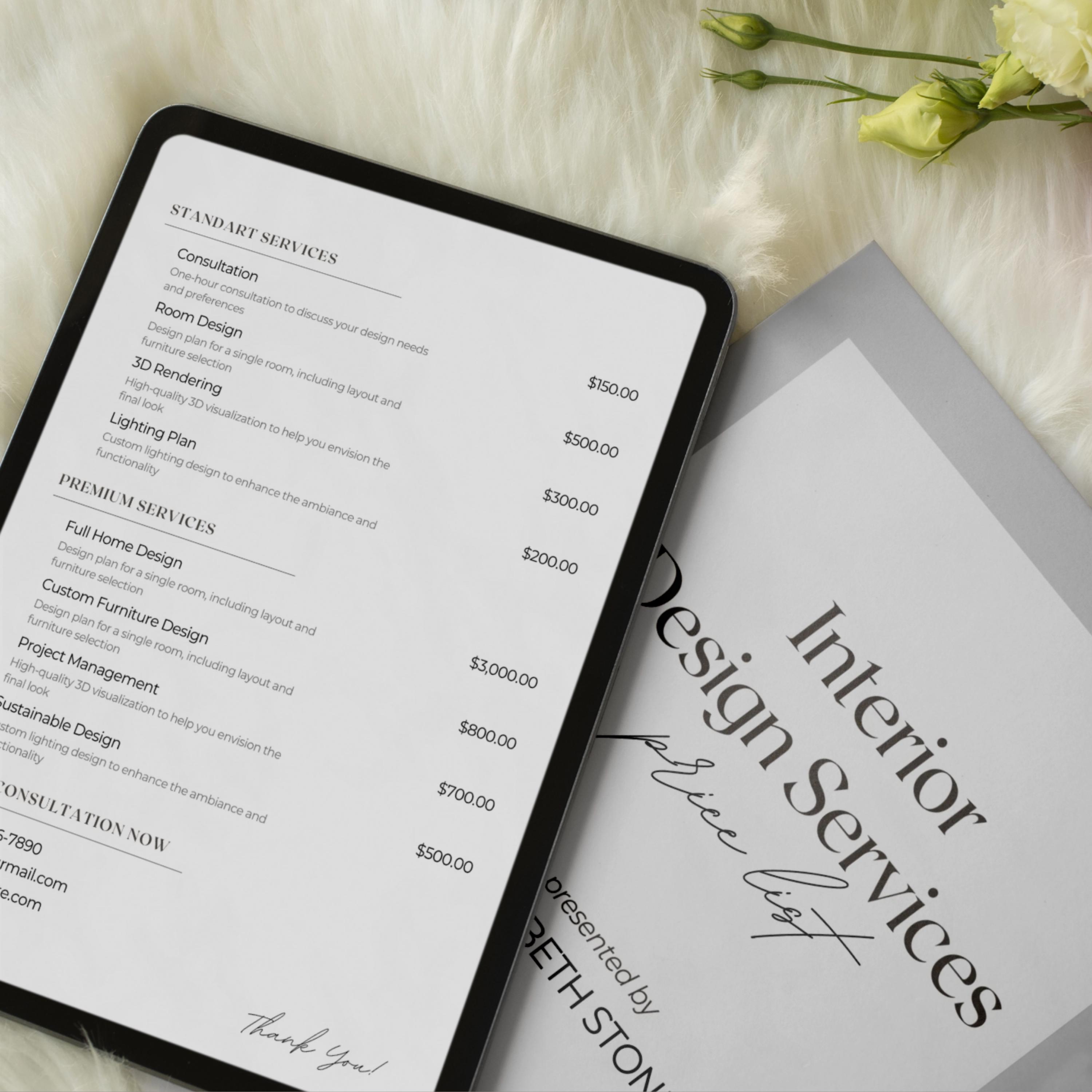 Interior Design Price List | Editable Canva Template for Designers ...