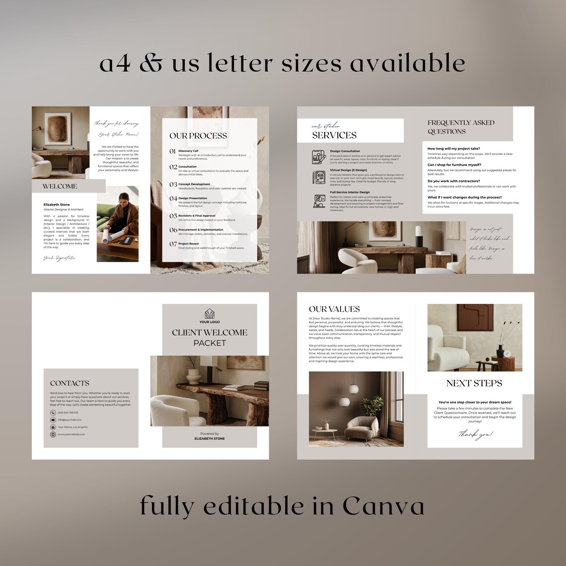 Interior Designer New Client Welcome Packet: Canva Template, Onboarding ...