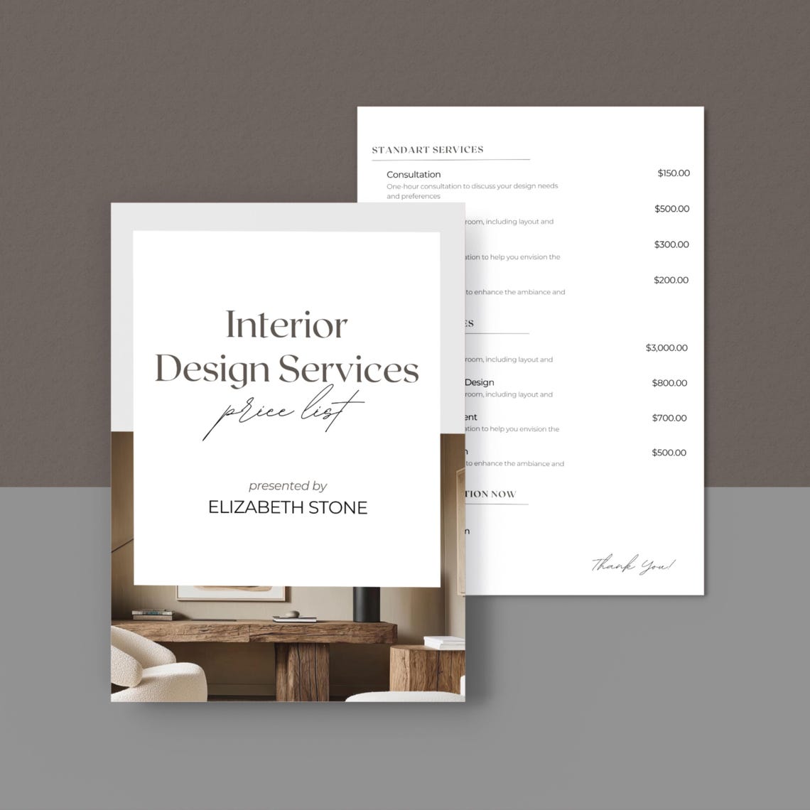 Interior Design Price List | Editable Canva Template for Designers ...