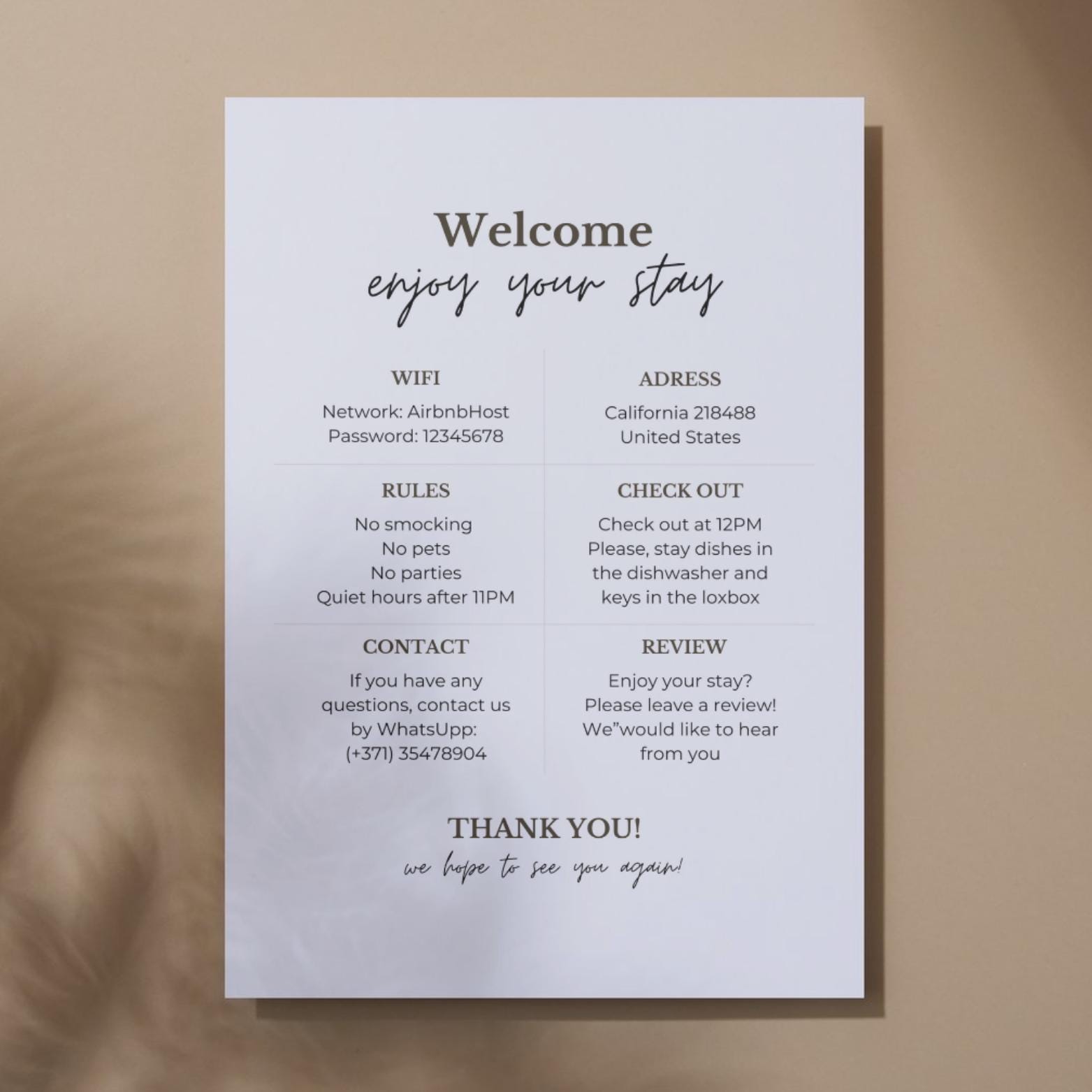 Editable and Customizable AIRBNB Welcome Sign | Canva Template | Guest ...