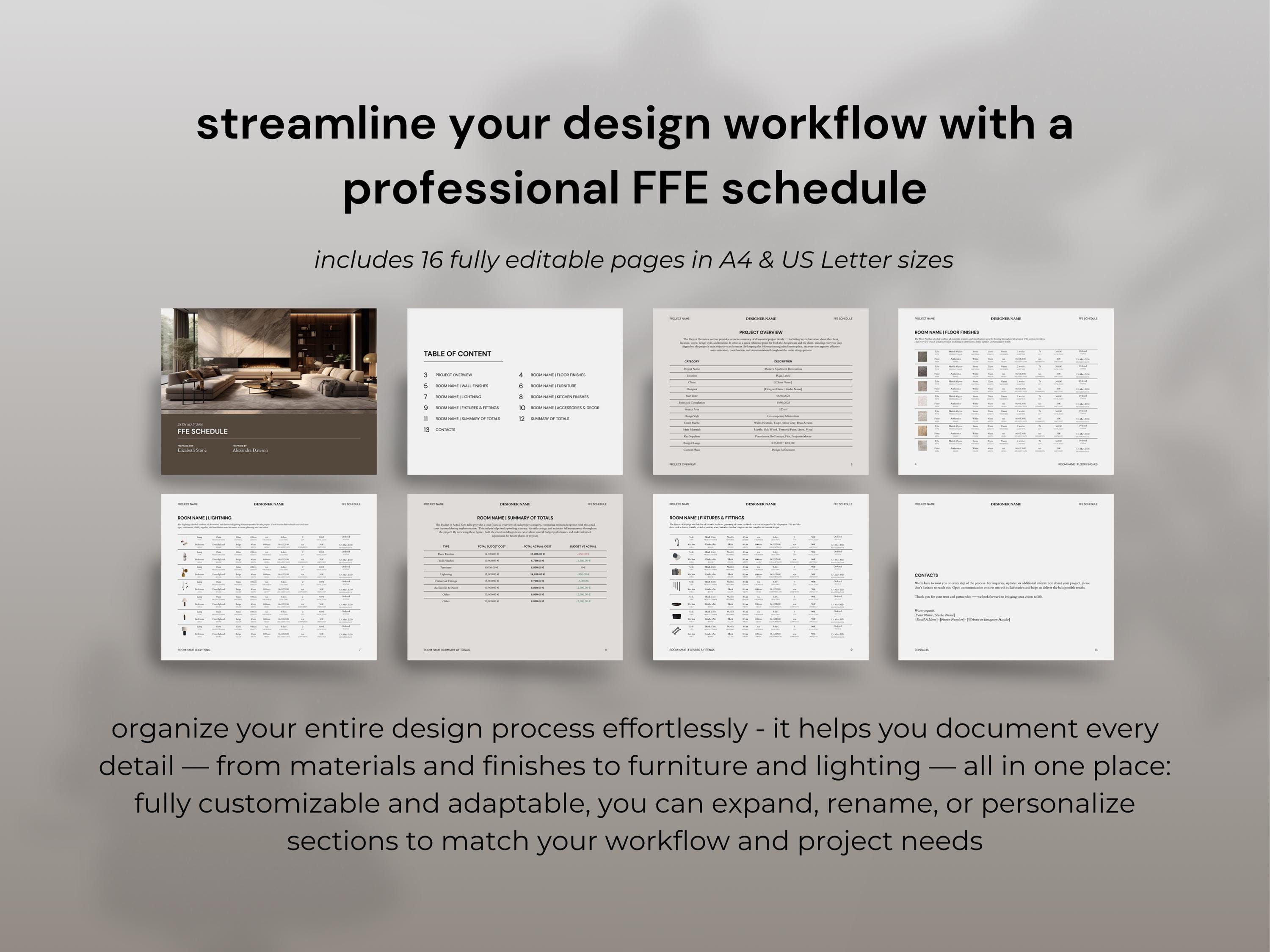 Interior Design FFE Schedule Template | Fixtures, Finishes, Furniture ...