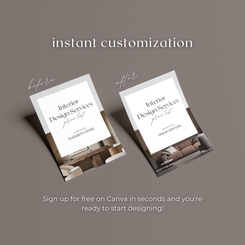 Interior Designer Price List Template: Editable Canva Service Menu (A4 ...