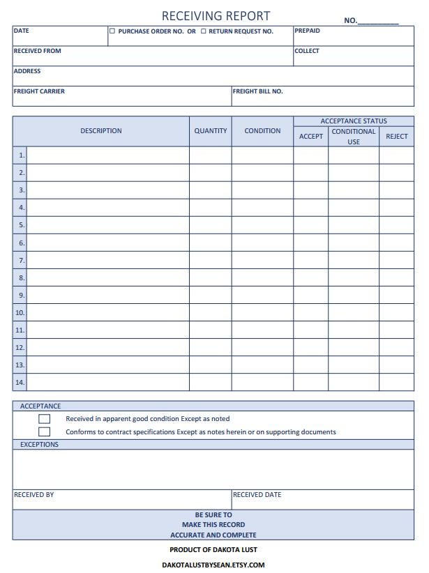 Receiving Report Form - Etsy