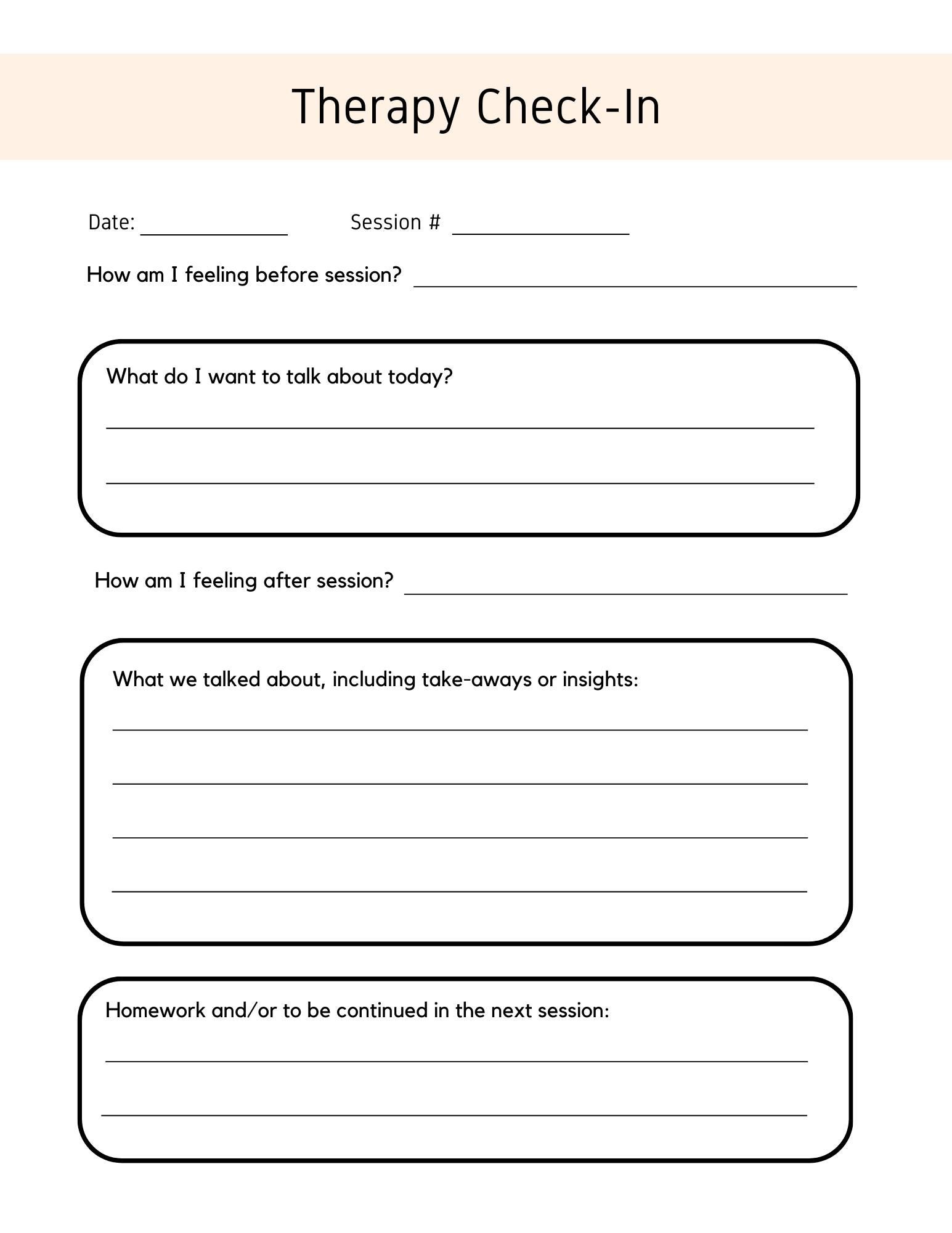 Simple Blank Fillable Worksheet Before & After Therapy Sessions for ...