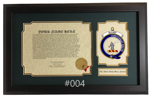 Elliot Clan Crest Badge and History Framed | Etsy