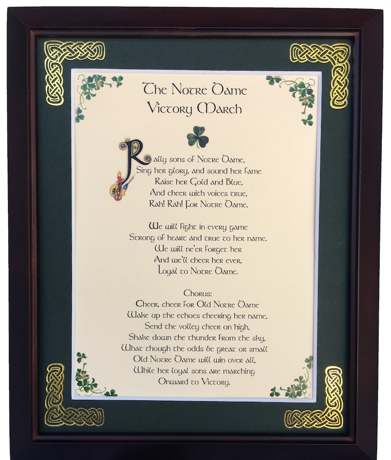 Notre Dame Victory March - Framed Song Lyrics - Personalize With Name ...