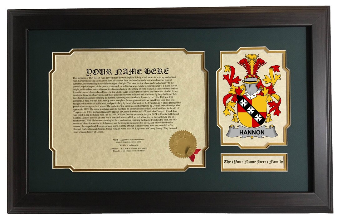 Hannon or O'hannon Coat of Arms Last Names Surnames - Etsy