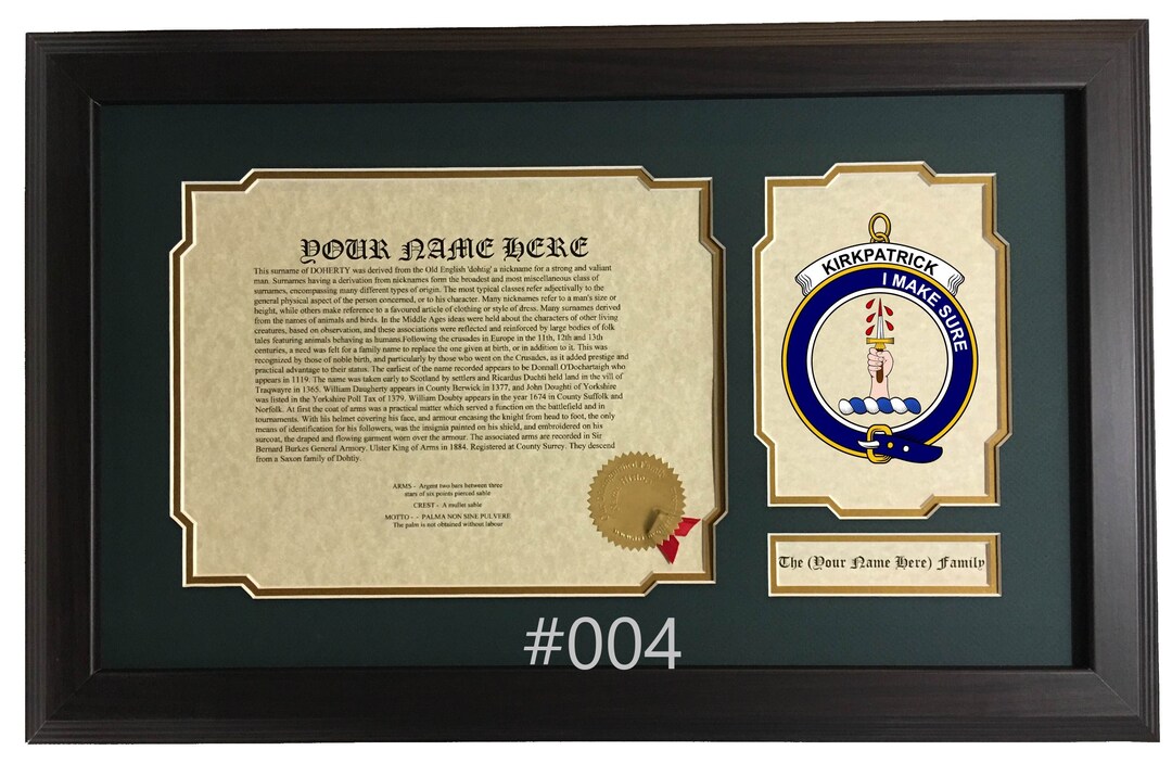 Kirkpatrick Clan Crest Badge and History Framed - Etsy