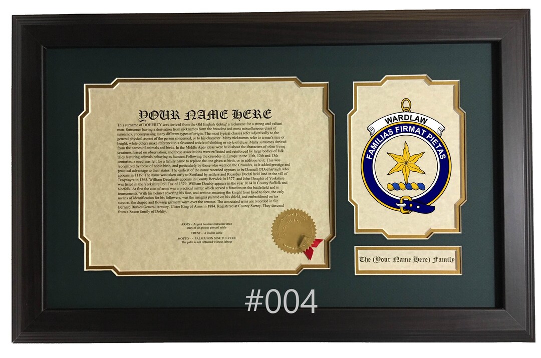 Wardlaw Clan Crest Badge and History Framed, - Etsy