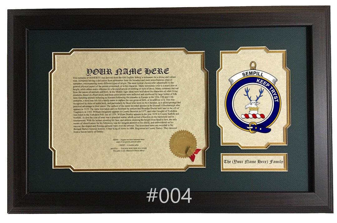 Sempill or Semple Clan Crest Badge and History Framed, - Etsy