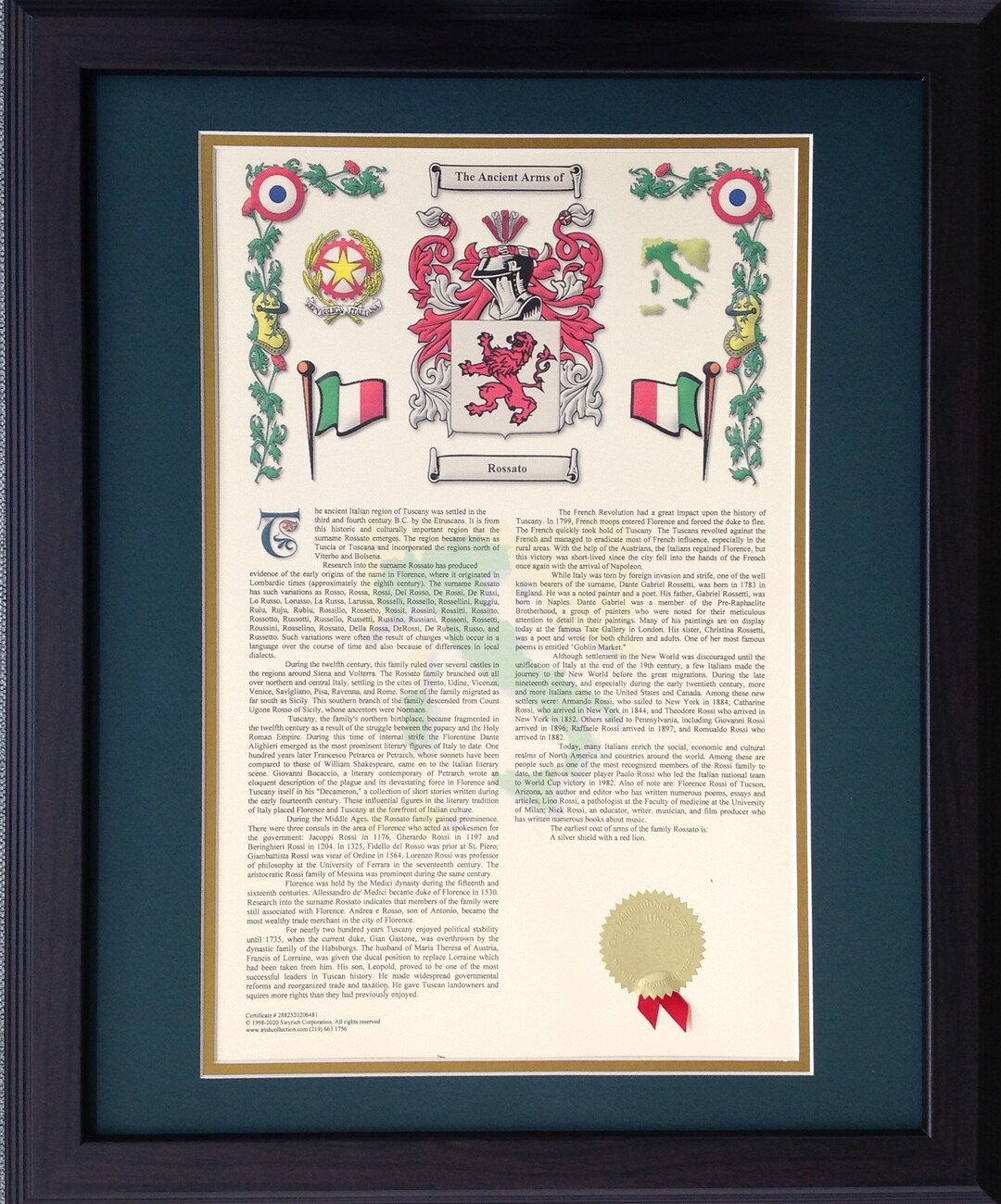 Italian Family Crest & Last Name History Framed Print - Etsy