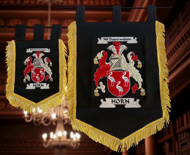 Embroidered Family Coat of Arms Banner - Surname Crest Genealogy ...