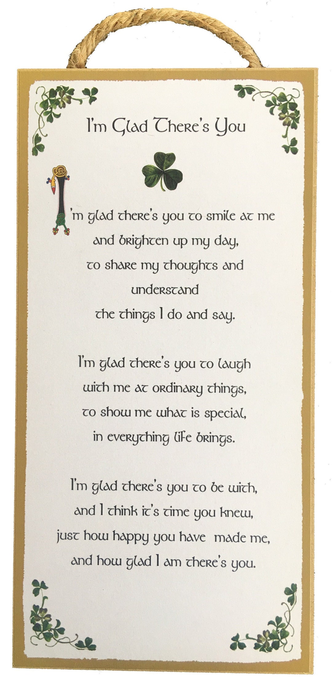 I'm Glad There's You - Irish Friendship Blessing - 5x10 Inch Hanging ...
