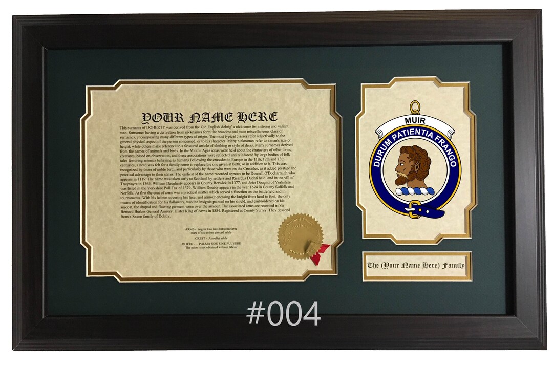Muir Clan Crest Badge and History Framed, - Etsy
