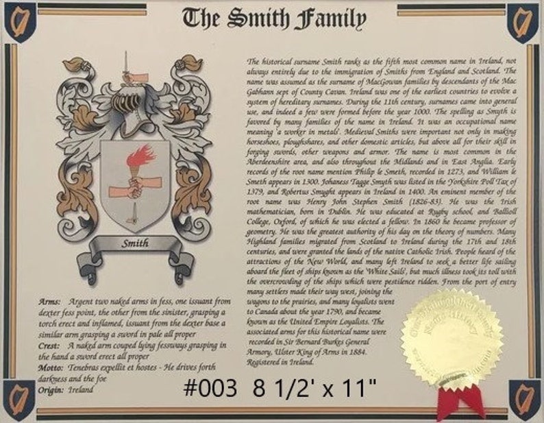 Last Names Surnames Coats of Arms Family Name History - Etsy