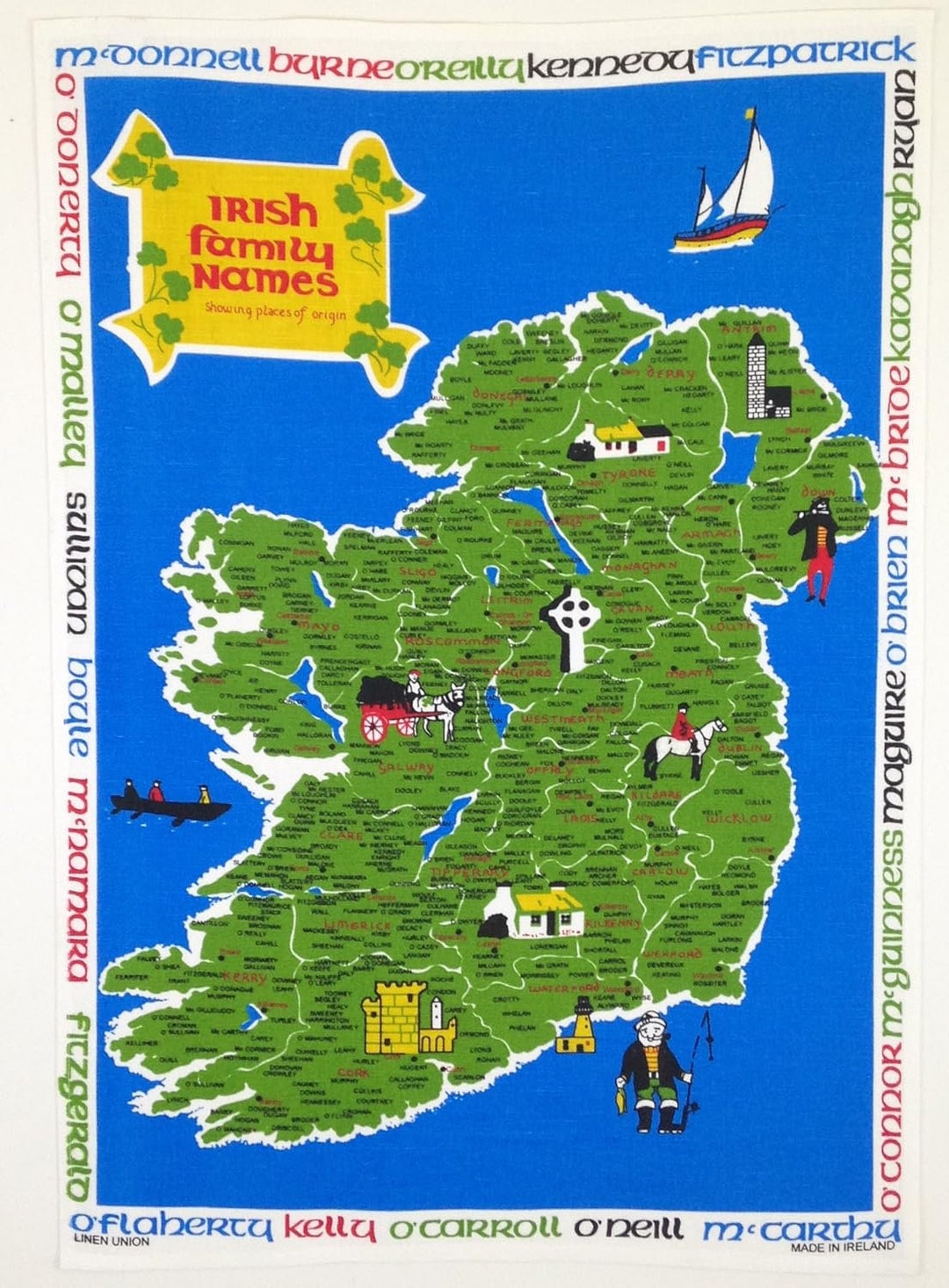Irish Family Names Tea Towel - Linen Kitchen Cloth 18x28 Gift - Etsy