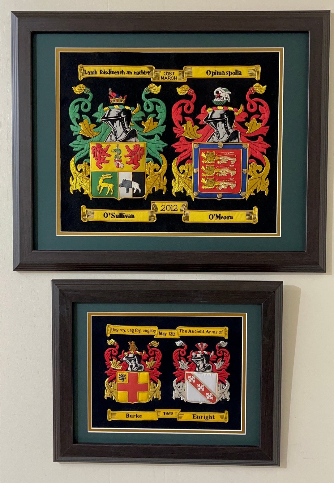 Framed Double Embroidered Coat of Arms 16x20 & 11x14 - Last Names ...