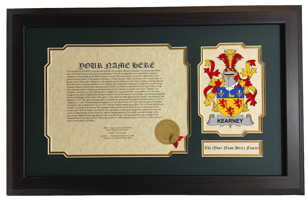 Kearney or O'kearney Coat of Arms Last Names Surnames - Etsy
