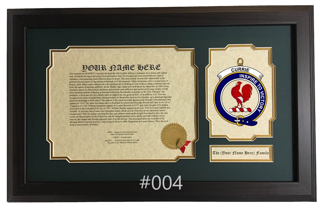 Currie (or Curry) Clan Crest Badge and History Framed - Etsy