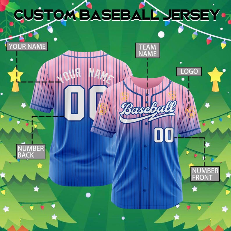 Custom Baseball Jersey Hipster Hip Hop Gradient Pinstripe Sports Shirt ...