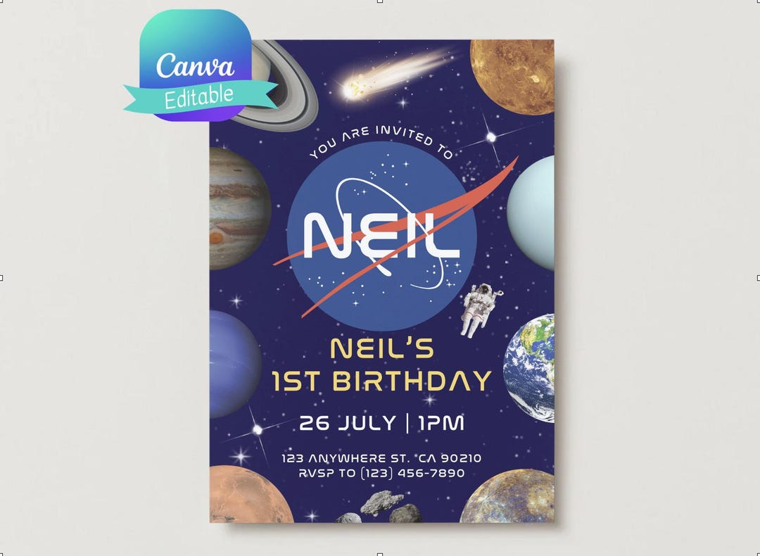 NASA Space Birthday Invitation (canva Editable) - Etsy