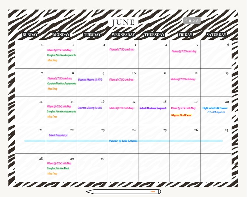 Zebra Monthly Calendar 2025-2026 | Digital Planner for Goodnotes ...