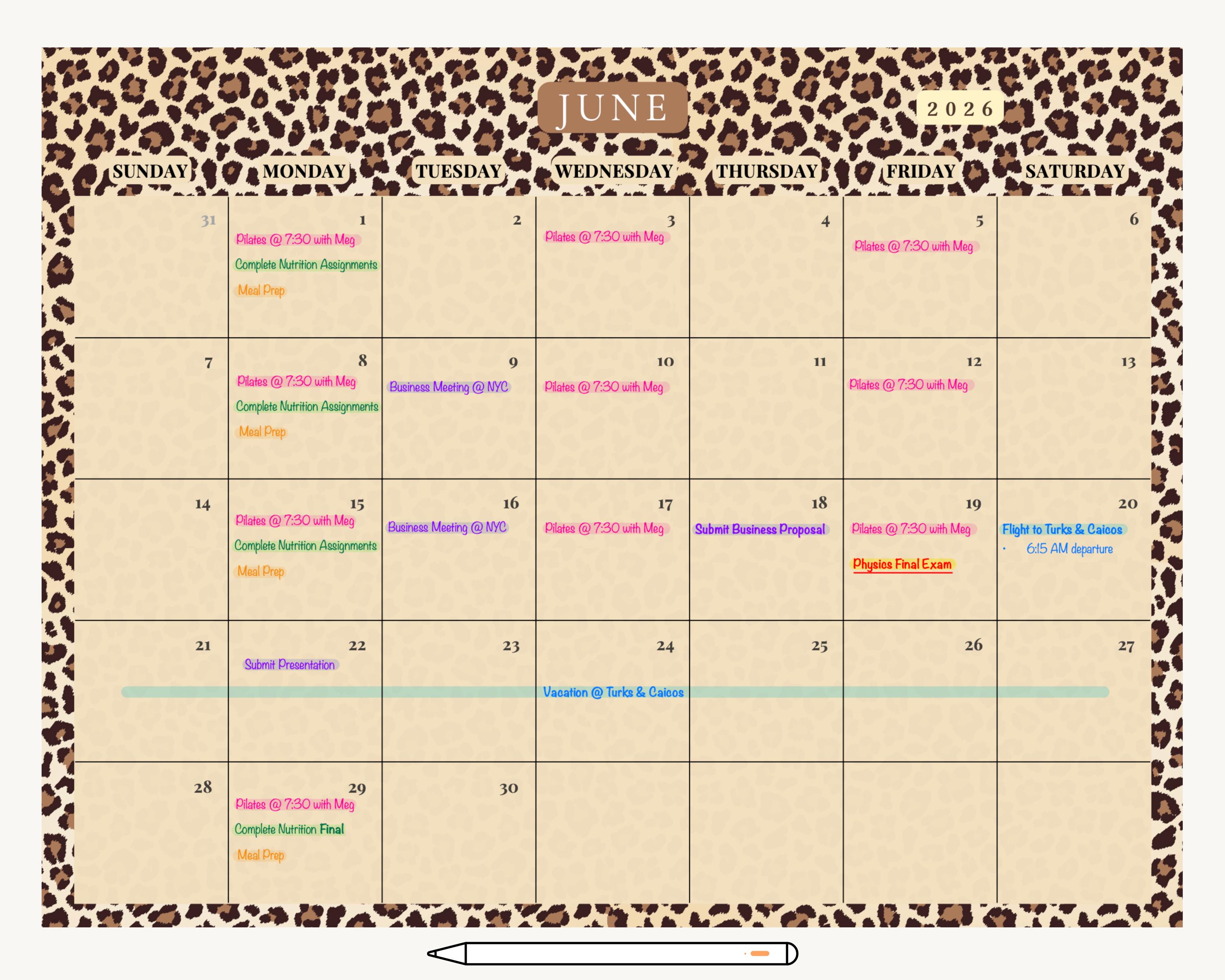 2025-2026 Digital Monthly Calendar | Cheetah Printable Calendar ...