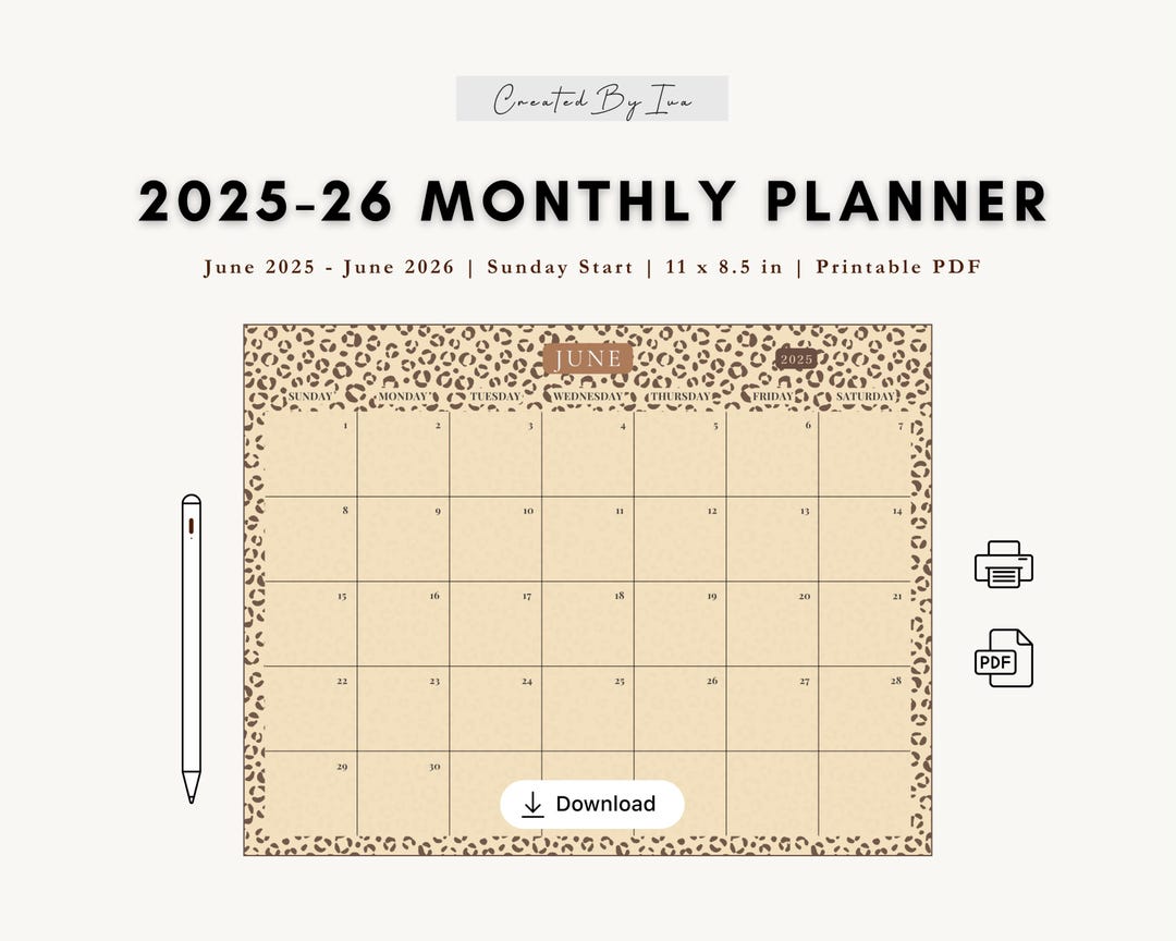 Cheetah Monthly Calendar 2025-2026 | Digital Planner for Goodnotes ...