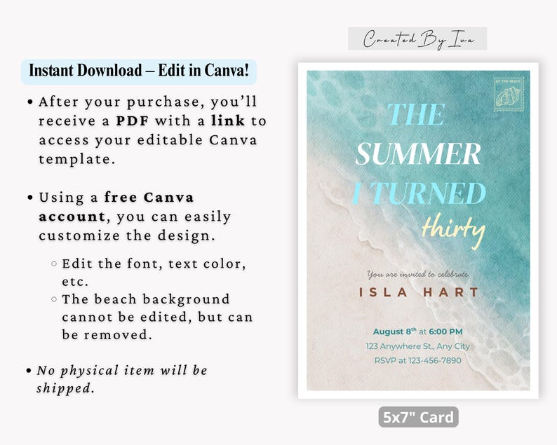 The Summer I Turned Pretty Birthday Invite | Editable Canva Template ...