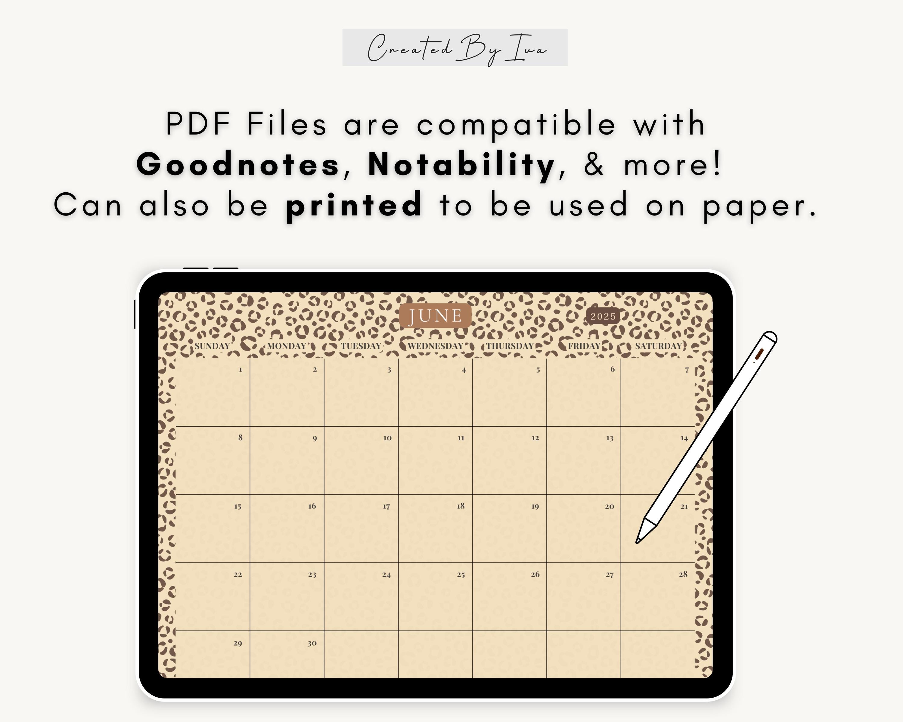 Cheetah Monthly Calendar 2025-2026 | Digital Planner for Goodnotes ...