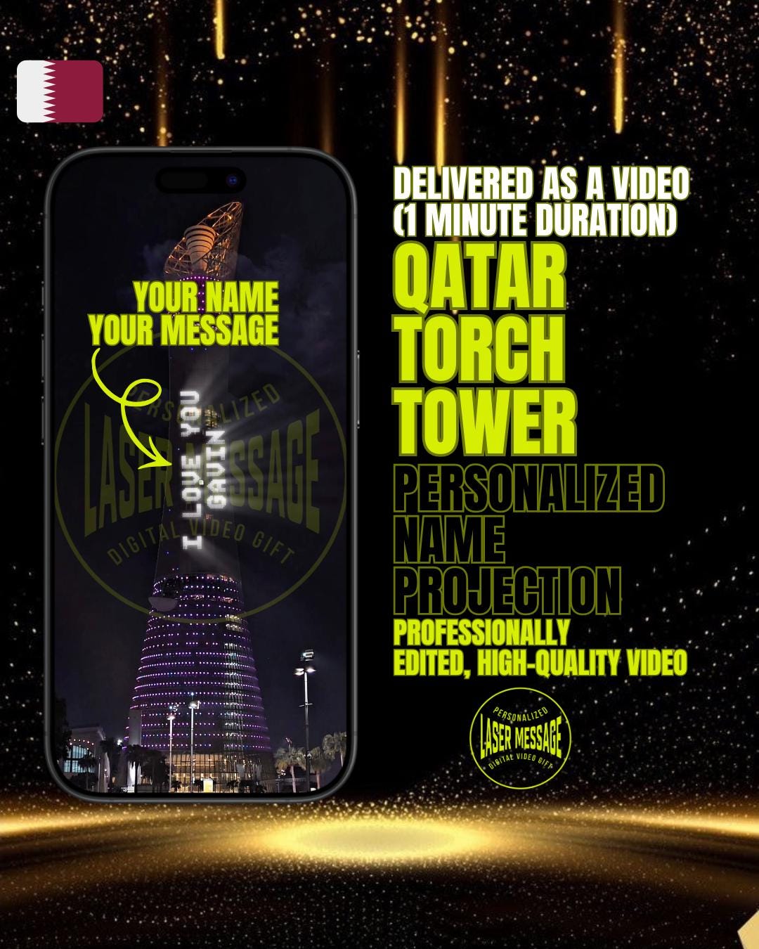 Personalized Qatar Torch Tower Laser Video | Custom Name Projection (digital Gift) - Etsy