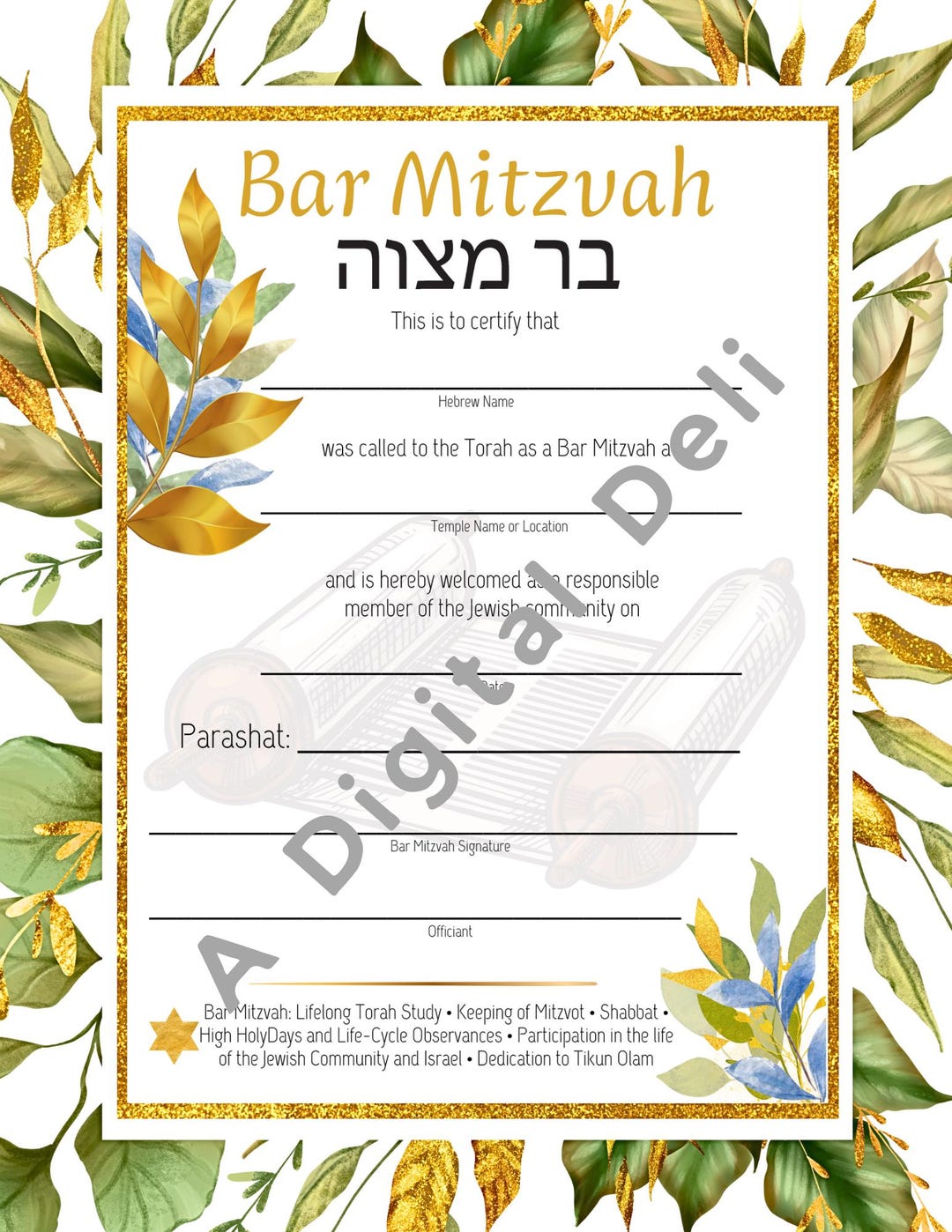 Bar Mitzvah Certificates - Etsy