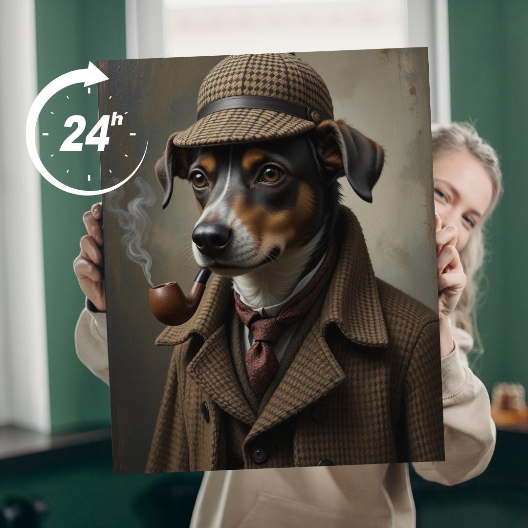 Custom Sherlock Holmes Pet Portrait | Digital Pet Art | Detective Pet ...