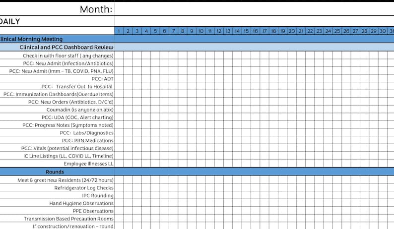 Infection Prevention Checklist-daily/weekly/monthly - Etsy