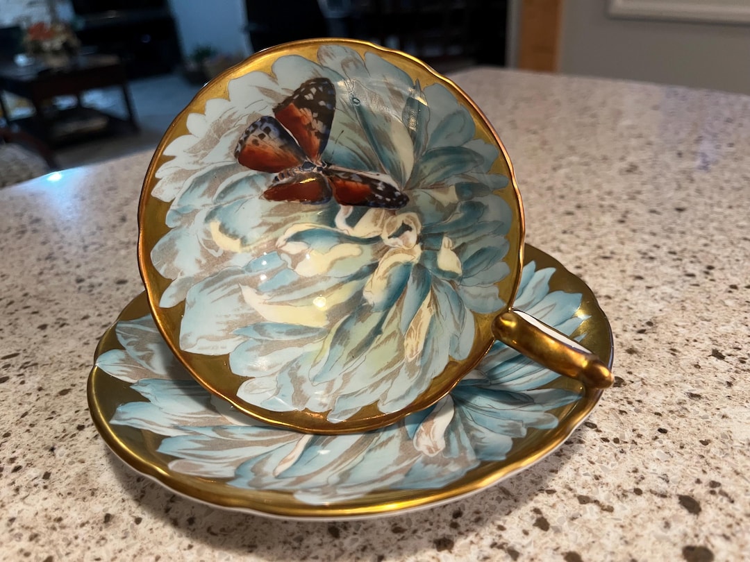 Extremely Rare Aynsley Teacup and Saucer Butterfly and Blue ...