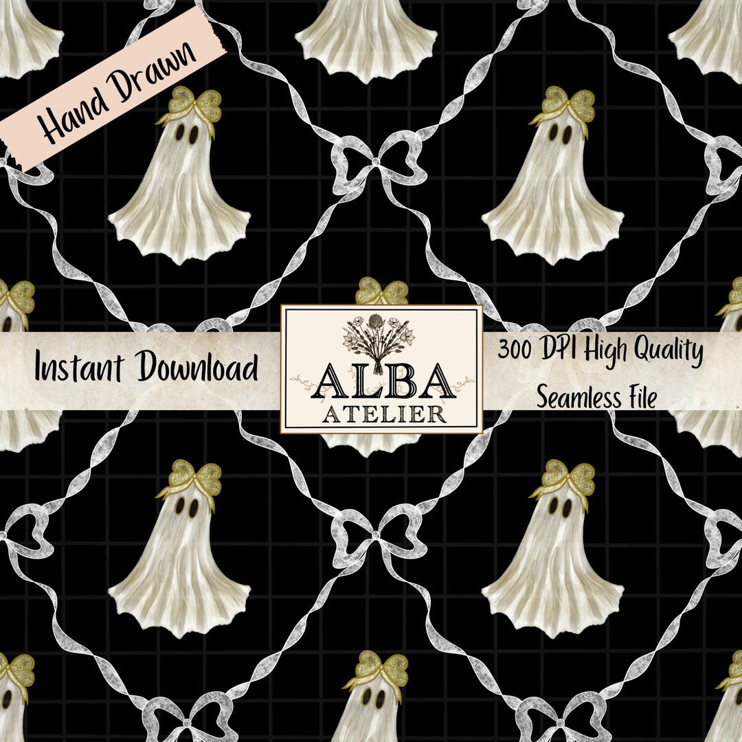 Coquette Girly Ghosts Gold Bows Border Halloween Fall Decor Aesthetic ...