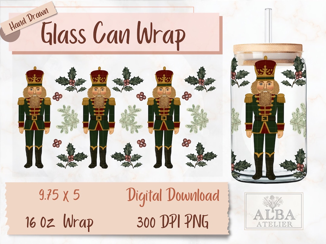 Regal Christmas Nutcracker Soldier Hand Drawn Digital File 16oz Glass ...